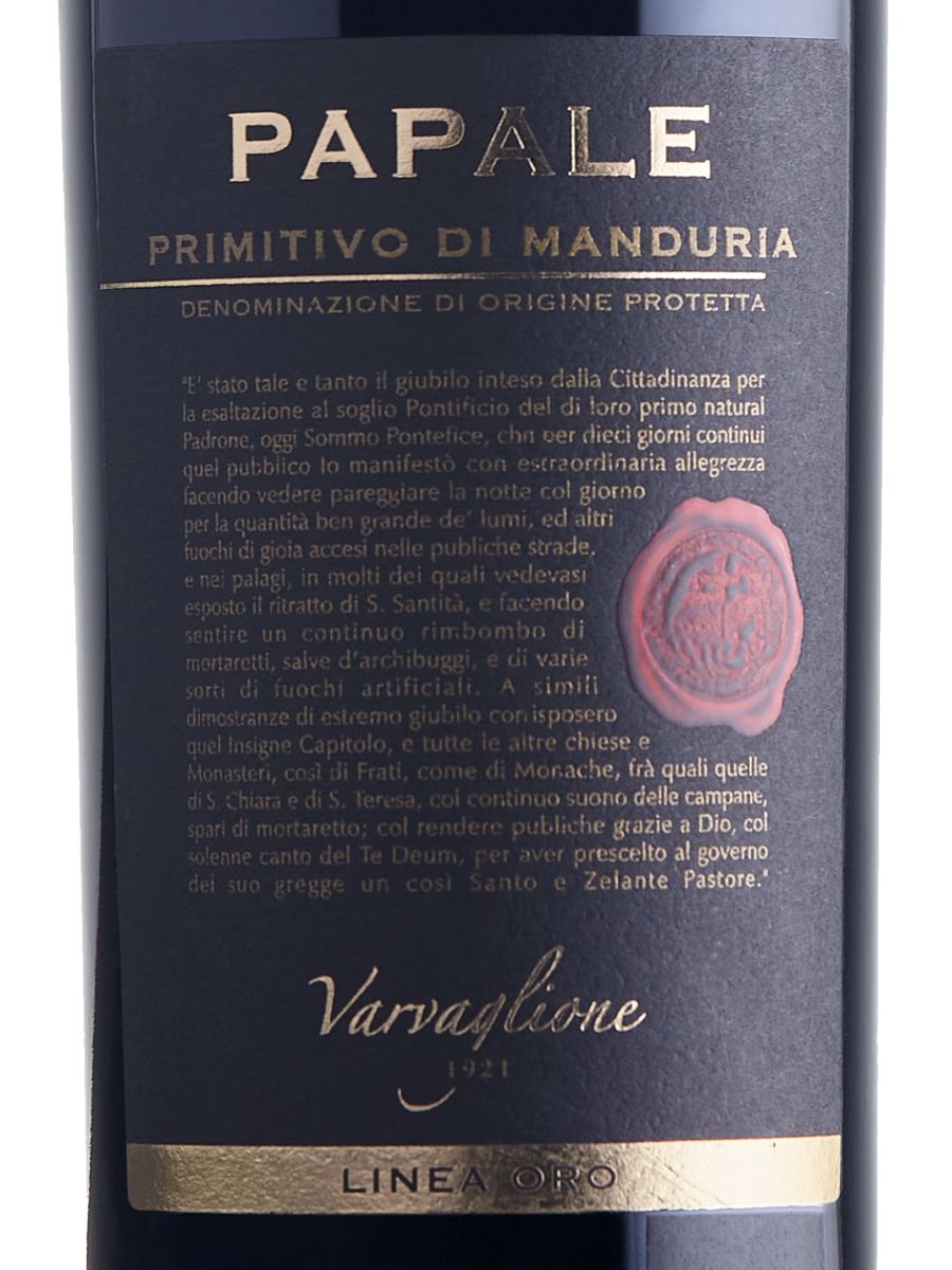 Papale Linea Oro Primitivo Di Manduria Dop 375ml | Varvaglione ...